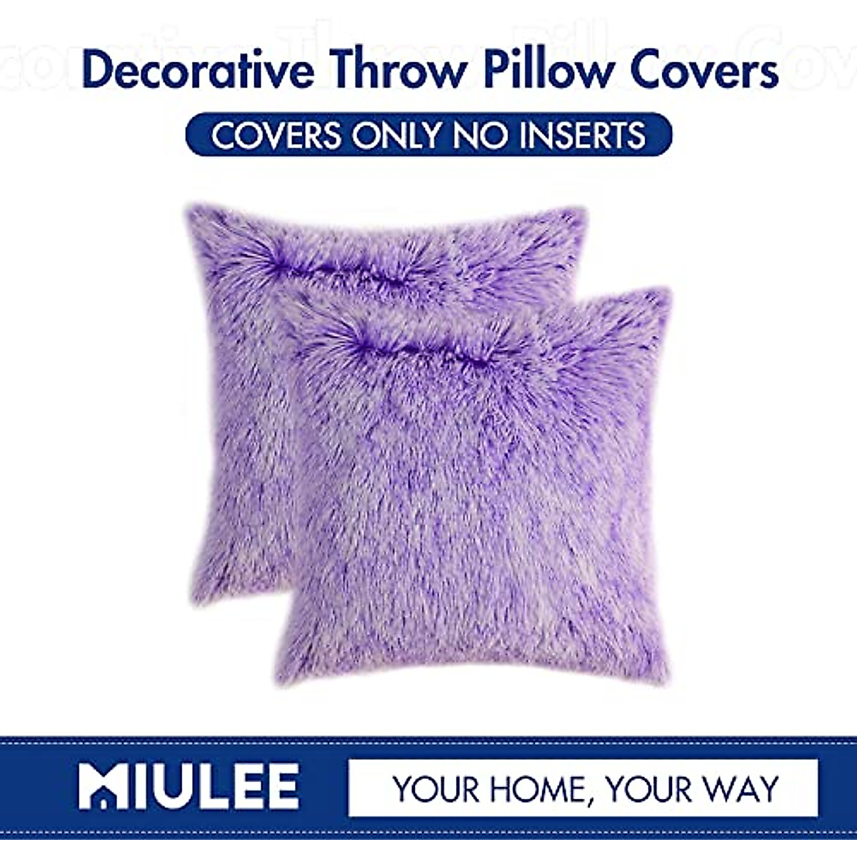MIULEE Pack of 2 Ultra Soft Fluffy Throw Pillow Covers Decorative Plush Shaggy Double-Sided Faux Fur Pillow Cases Cushions Covers for Sofa Bedroom Car 20x20 Inch Purple Ombre