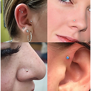 LOAYHOAY 16PCS 18G Stainless Steel Threadless Push in Nose Stud Ring for Women Men Lip Ring CZ Flower Heart Cartilage Helix Earring Piercing Set 18G