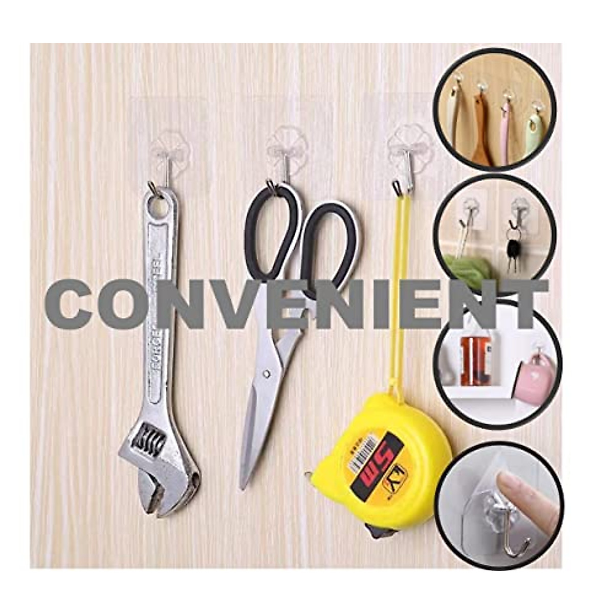 QUALIALL Adhesive Hooks, 20 Packs, 33lbs/15kg Premium Heavy Duty Wall Ceiling Hooks for Hanging, Damage Free, Clear Sticky Hanger for Kitchen, Bathroom Shower Outdoor Use.