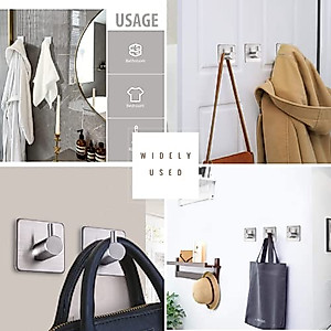 Sturdy Adhesive Hooks Heavy Duty Shower Hooks Waterproof Stainless Steel Hooks for Hanging Coat, Hat Towel Robe Hook, No Drilling, Rack Wall Mount Bathroom,Bedroom and Kitchen 4 Pack by KCTEX (S)