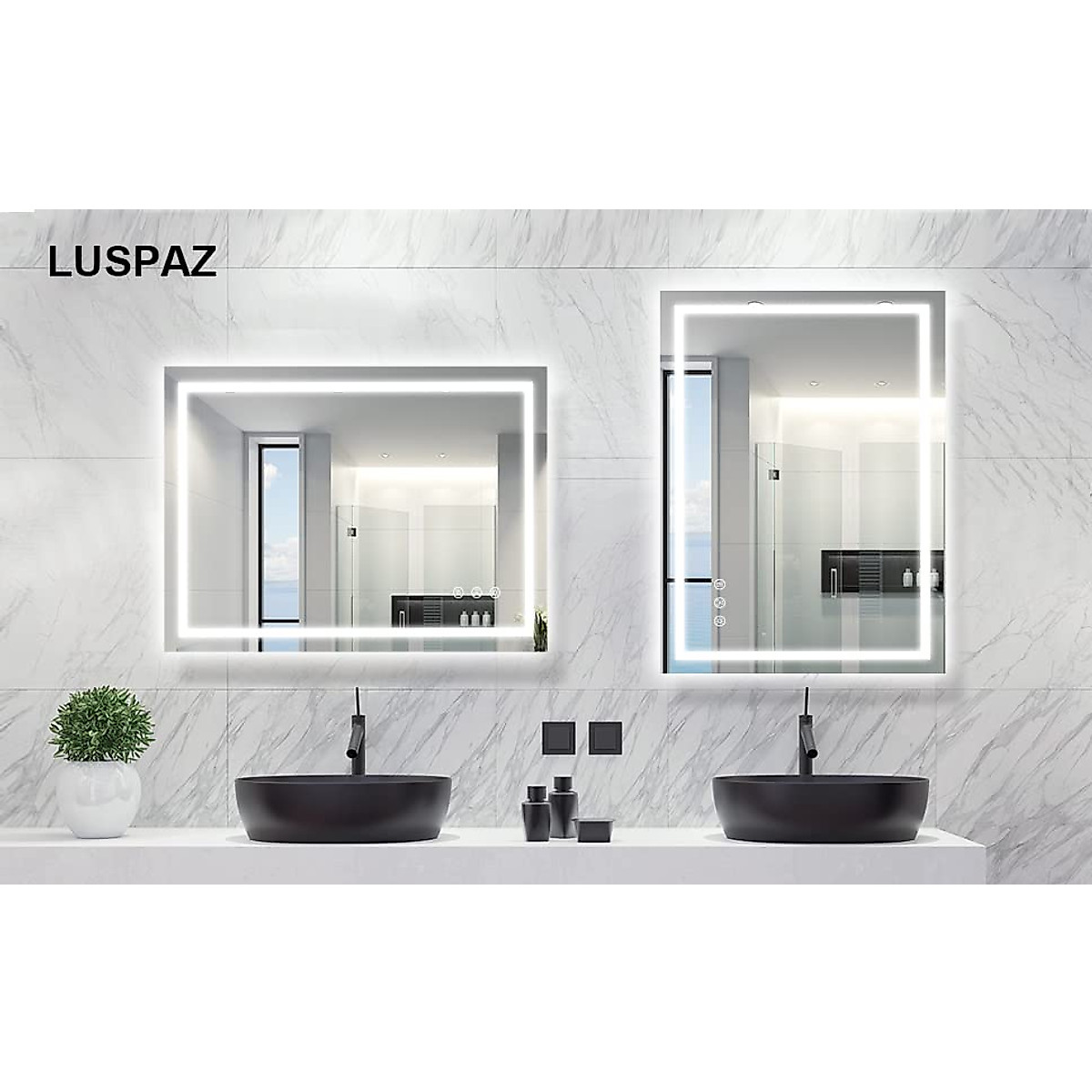 LUSPAZ Led Bathroom Mirror for Wall 40x30 Inch with Front and Backlit Lights, Double LED Vanity Mirror with Lights, Anti-Fog, Shatter-Proof, Memory, Stepless Dimmable Wall Mirrors
