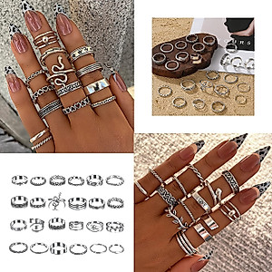 iF YOU Vintage Silver Knuckle Rings Set for Women, 24pcs Open Stackable Midi Rings, Boho Butterfly Snake Finger Ring Pack