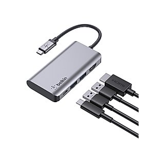 Belkin USB C Hub, 4-in-1 Multi-Port Laptop Dock with 4K HDMI, USB C Docking Station with 100 Watt Pass-Through Power Delivery, 2 X USB A Ports For MacBook Pro, Air, iPad Pro, Chromebook and More