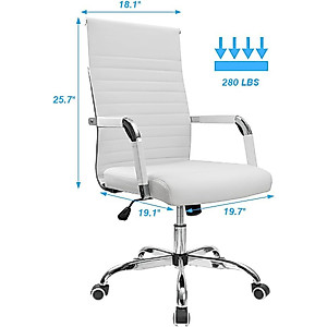 Office Chair,Ergonomic Office Chair Ribbed Office Desk Chair Mid-Back PU Leather Executive Conference Task Chair Adjustable Swivel Chair with Arms Home Office Desk Chair,