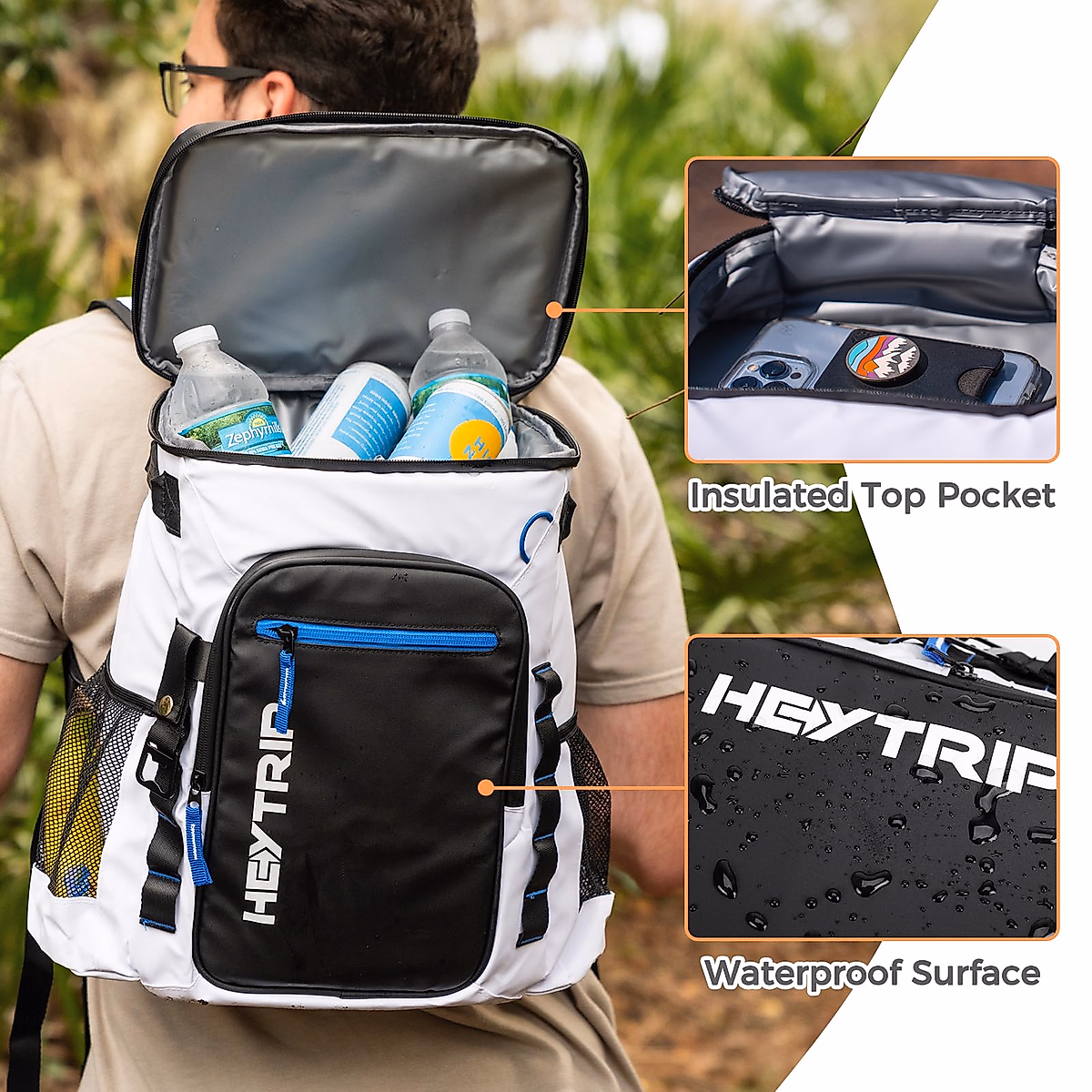 Heytrip Cooler Backpack 36 Cans Insulated Cooler Bag, Keep Freeze for 20 Hours, Waterproof & Leak-Proof Cooler with Multi-Compartments(Black)