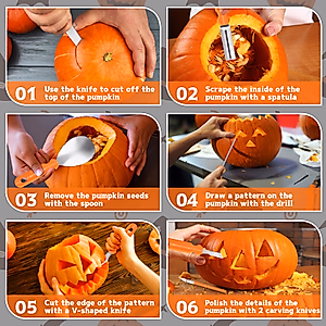 Pumpkin Carving Kit, 14 PCS Stainless Steel Pumpkin Carving Tools with Halloween Stickers and Candles, Halloween Decorations Gifts for Family DIY, Pumpkin Decorating Kit with Box for Kids and Adults