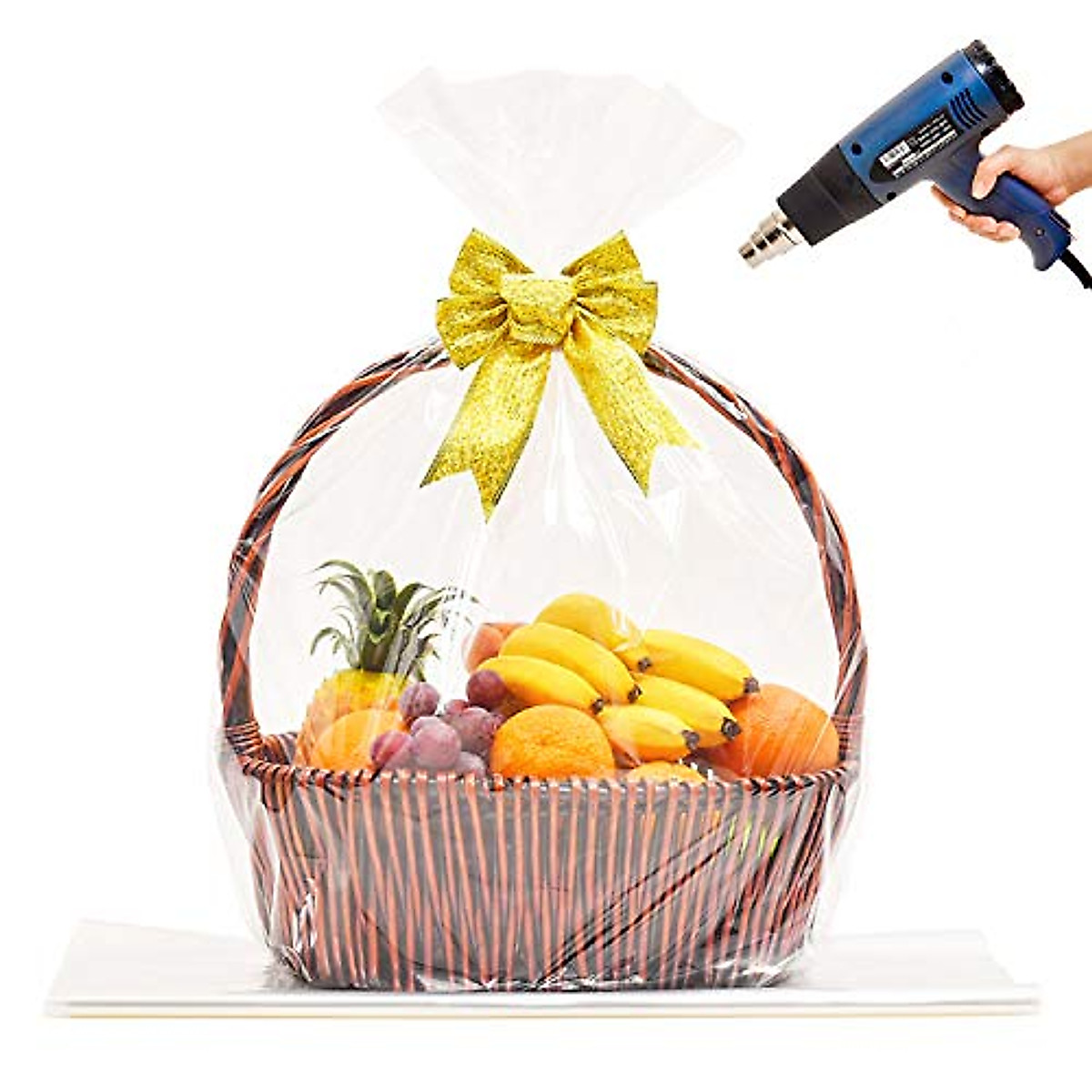 LazyMe Clear Basket Cellophane Shrink Bags, 24x30 inch, Shrink Wrap Bags Large, Clear, 20pcs