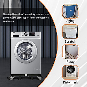 ANBase Heavy Duty All Steel Fridge Stand Mobile Base with 4 Locking Wheels and 8 Sturdy Feet 16.9"-26" Adjustable Furniture Dolly for Washer, Refrigerator and Dryer（Black）