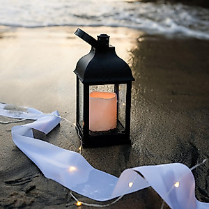 Just in Time for Winter {12 Pc Set} 10" Decorative Lanterns with Flameless LED Lighted Candle, 5 Hr Timer, Antique Look Indoor Outdoor Home, Garden, Weddings - Black. Includes Bonus String Lights!