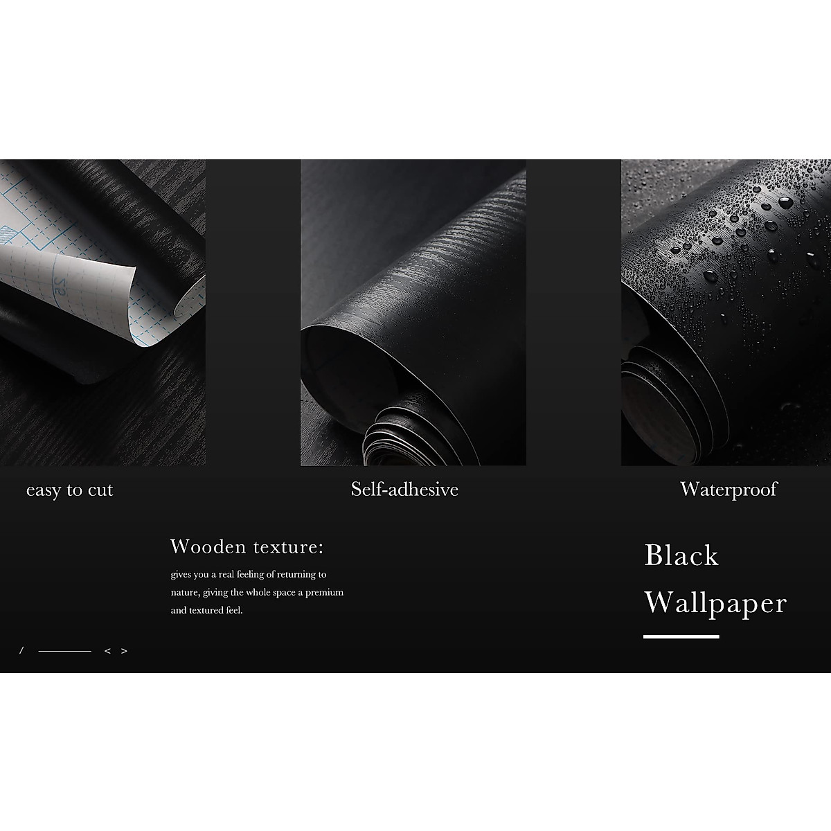Fiula Black Wood Wallpaper Black Wallpaper Peel and Stick Wallpaper 197”×17.5” Self Adhesive Wallpaper Removable Wallpaper Stick and Peel Wallpaper Black Wood Grain Wallpaper Vinyl Wallpaper