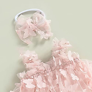 Baby Rompers Girl Princess Dress Ruffle Mesh Butterfly Tulle Tutu Dress Photograph Outfit Summer Clothtes Birthday Gift (A Pink, 6-12 Months)