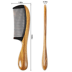 Onedor Buffalo Horn With Handmade 100% Natural Green Sandalwood Hair Combs - Anti-Static Sandalwood Scent Natural Hair Detangler Wooden Combs (Buffalo Horn Fine Tooth)