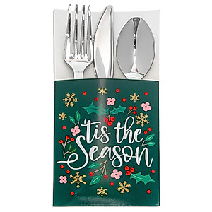 Christmas Utensil Holder Pockets for Holiday Dinner Parties (3.7 x 7.5 In, 36 Pack)