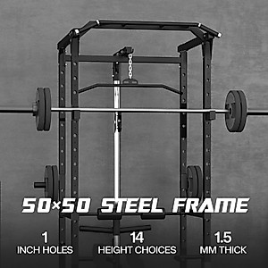 Mappding 1500 LBS Power Cage, Squat Rack for Home Gym with LAT Pullup System with 3 Grip Variation, T Bar, Leg Hold-Down Attachment, Weight Cage with More Training Attachment for Garage Workout, Black
