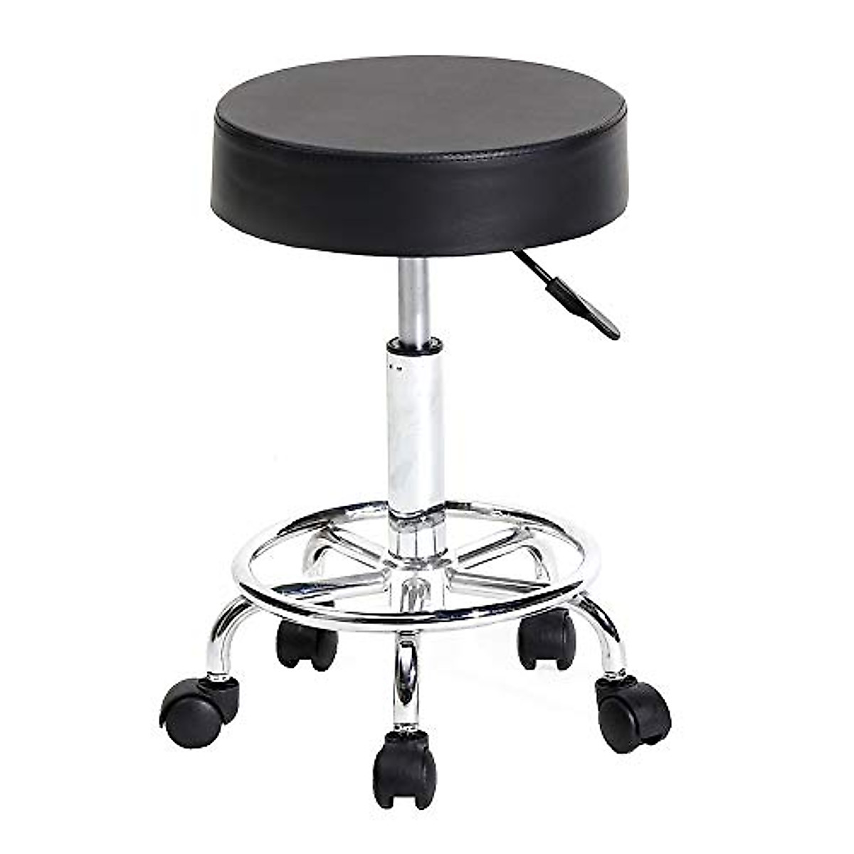 Black Salon Stool Round Rolling Stool PU Leather Office Chair Adjustable Swivel Stool Massage Spa Stool Bar Dentist Chairs with Wheels (Without Grain, Black)
