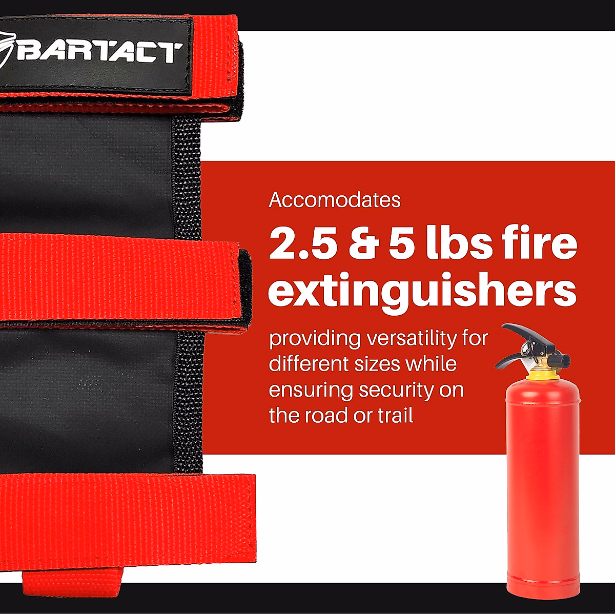 Bartact - Padded Roll Bar Fire Extinguisher Mount for Vehicle Holder with Adjustable Steel Brackets, US Made Anti-Fade Off-Road for Jeep Fire Extinguisher Holder, Jeeps TAOFEHR, Red (2.5-5 lbs)