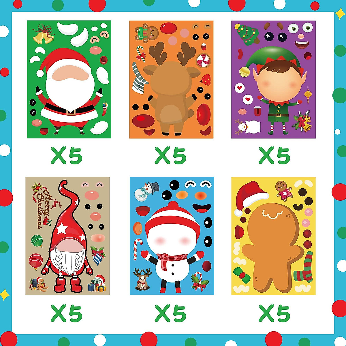 Funnlot Christmas Stickers for Kids - Make Your Own Stickers Game and Activities for Toddlers - 30PCS Christmas Craft Kits