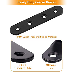 30 PCS Black Straight Braces, Cast Iron 100MM X 20MM X 3MM Heavy Duty Corner Braces for Wood, Mending Plate Connector Joining Bracket for Fence, Shelves, Furniture and Cabinet, Round End