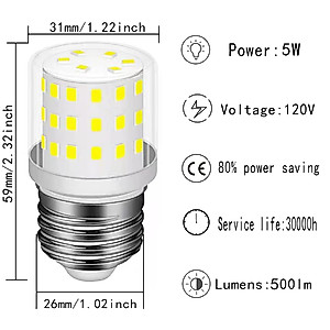 Refrigerator Light Bulb 5W 50W Equivalent Fridge Freezer Waterproof LED Bulbs E26 Medium Base T10 Tubular 120V Daylight White 6000K, 2 Count (Pack of 1)