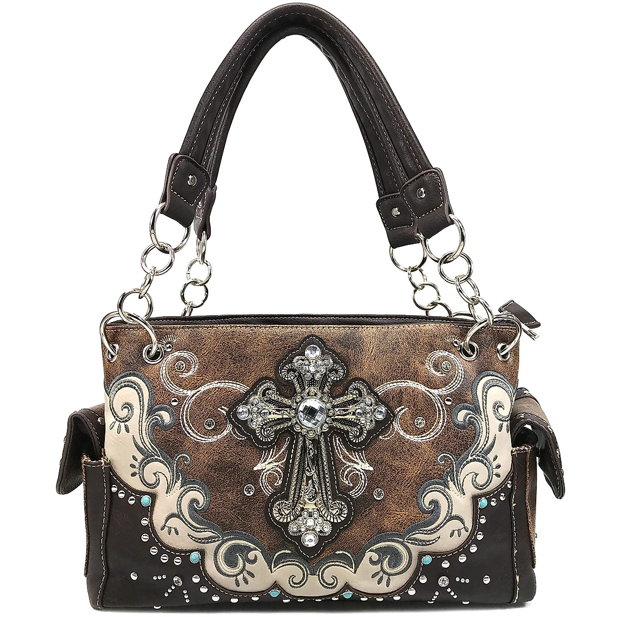 Zelris Western Silver Rhinestone Cross Women Conceal Carry Handbag Wallet Set (Turquoise)