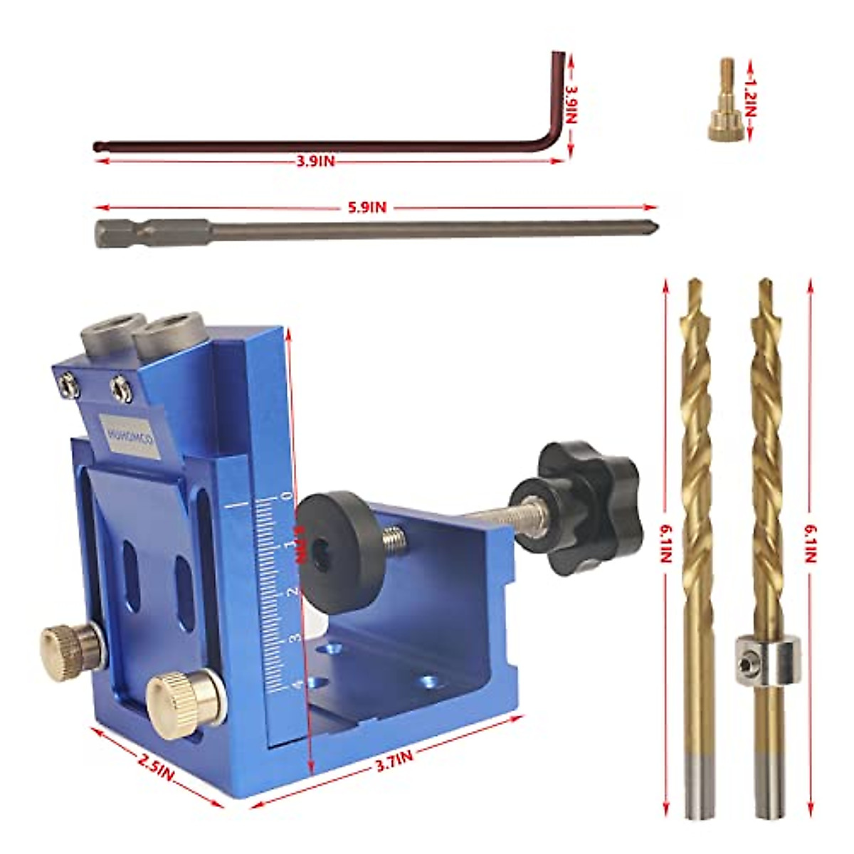 Pocket Hole Screw Jig Kit, HUHOMCO Pocket Hole Drill Guide Jig Set Woodworking Guide Positioner Angle Drill Guide Woodworking Tool Hole Locator Tool for Woodwork, Carpentry (Blue)