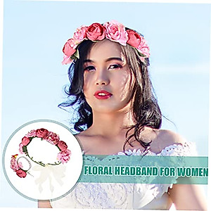 FRCOLOR 1 Set Wreath Headband Women’s Suits Girls Accessories Wedding Headband Flower Crowns Corsage Flower Corsage Wristlet Miss Pink Fabric Wristband Flower Girl Flower Rings for Women