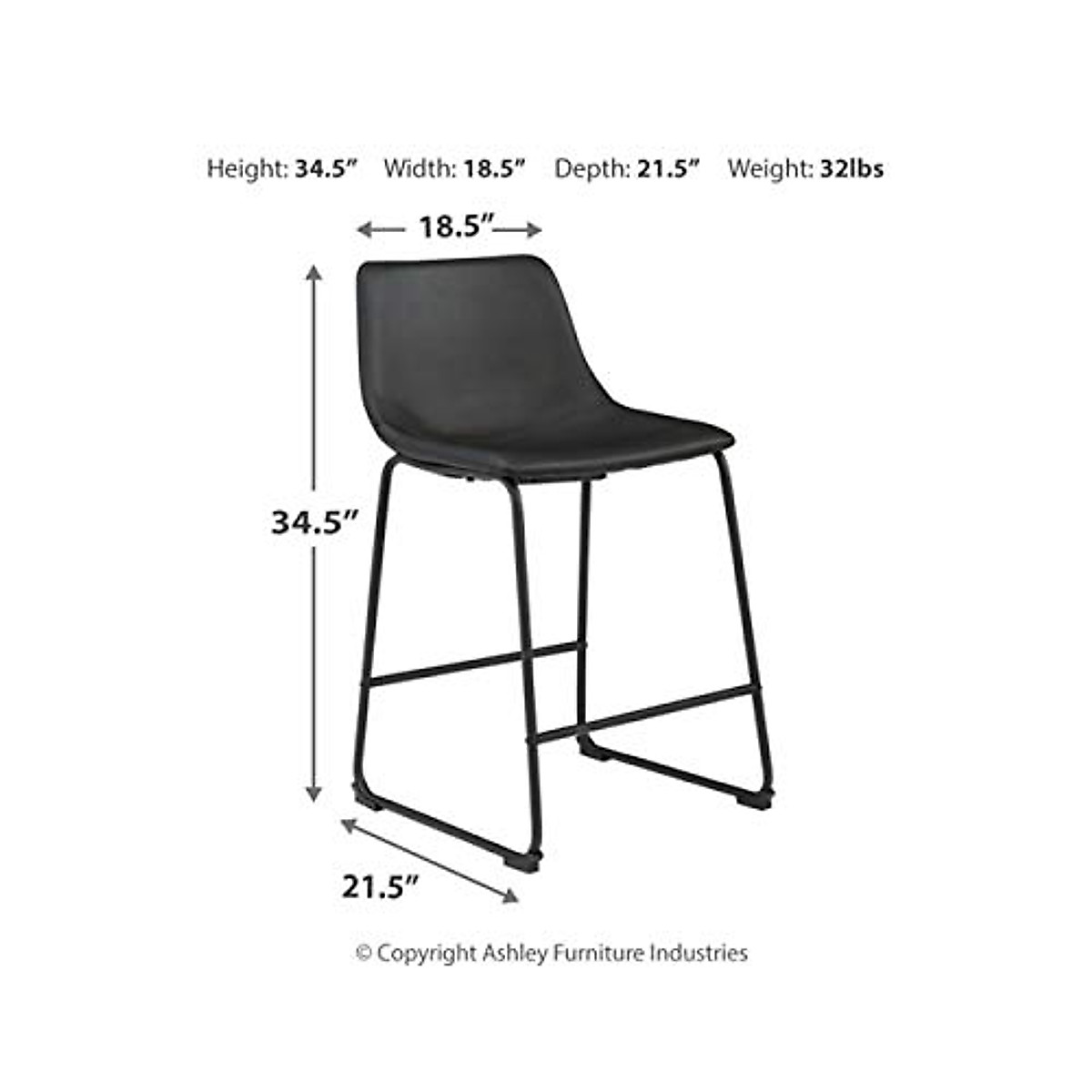 Signature Design by Ashley Centiar 24" Counter Height Modern Bucket Barstool, 2 Count, Black