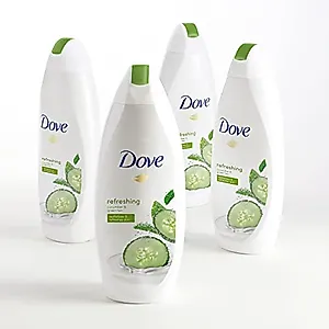 Dove Refreshing Body Wash Revitalizes and Refreshes Skin Cucumber and Green Tea Cleanser That Effectively Washes Away Bacteria While Nourishing Your Skin, 22 Fl Oz (Pack of 4)