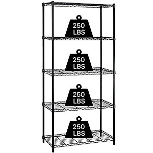 Yewuli Metal Storage Rack 5 Tier Wire Shelving Unit Heavy Duty NSF Adjustable Utility Shelves for Garage Kitchen Office Garage Organize Shelf 36"x14"x72", Black