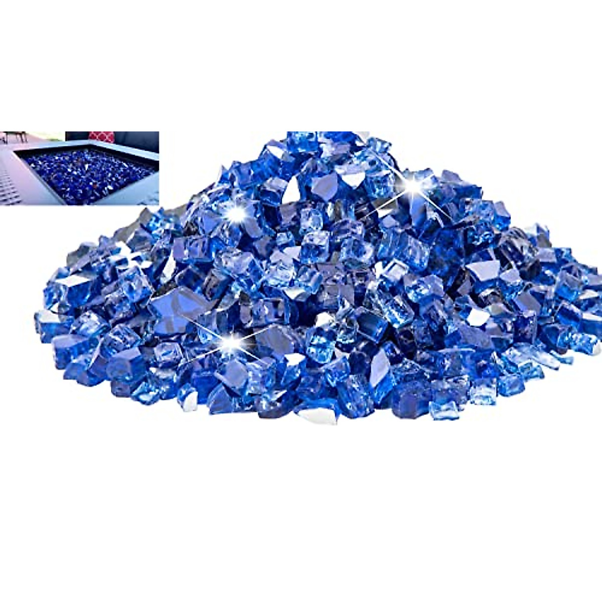 Fire Glass for Fire Pit, 1/2-Inch Reflective Fireplace Glass Rocks for Fire Pit Table,10 lbs Fire Glass for Propane Fire Pit,Cobalt Blue Fire Glass for Fire Pit,Outdoors and Indoors Firepit Glass