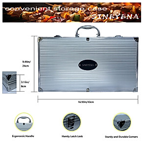 SINEYENA 19pc Heavy Duty BBQ Grill Tool Set in Case - The Very Best Grill Gift on Birthday Wedding - Professional BBQ Accessories Set for Outdoor Cooking Camping Grilling Smoking