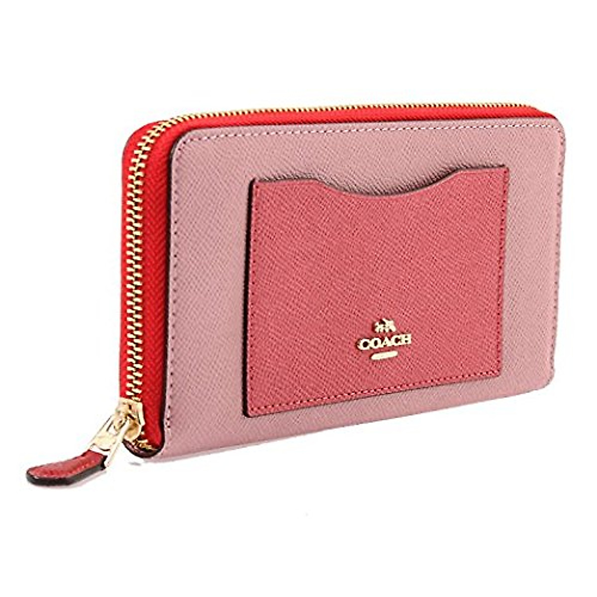 Coach Accordion Zip Wallet in Geometric ColorBlock, F57605 (Strawberry/Oxblood Multi)