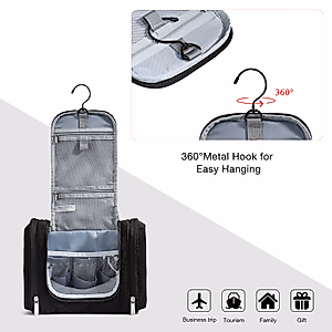 BAGSMART Toiletry Bag for Men, Travel Toiletry Organizer with hanging hook, Water-resistant Cosmetic Makeup Bag Travel Organizer for Shampoo, Full-size Container, Toiletries, Black-Medium