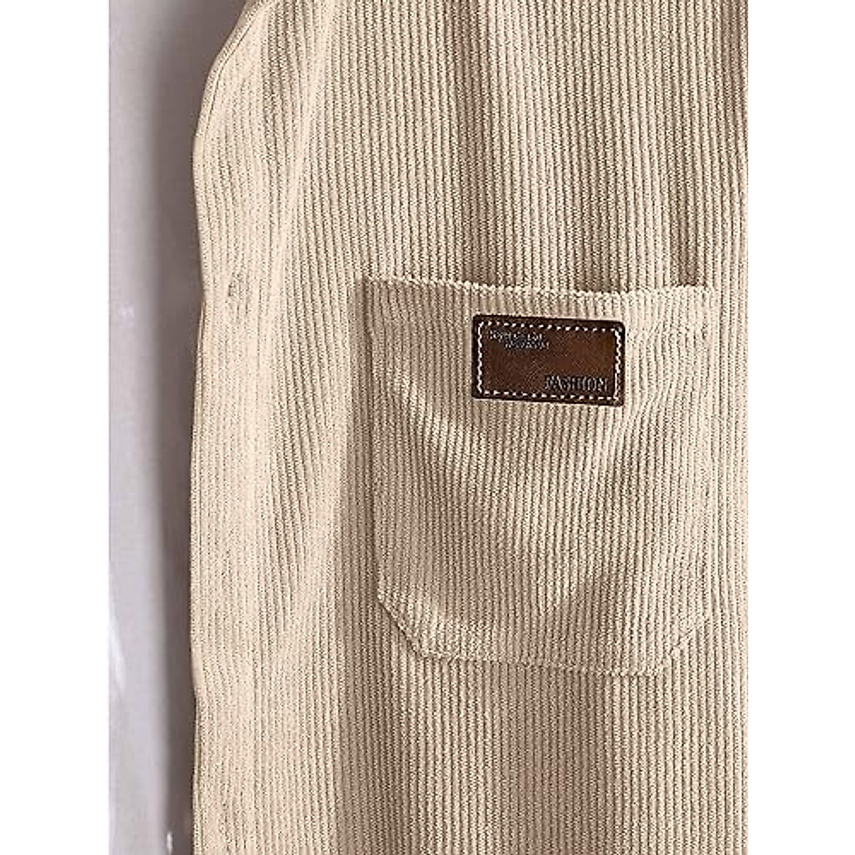 Comdecevis Men's Corduroy Button Down Shirt Casual Shirts Long Sleeve Shacket Jacket with Pocket Khaki Large