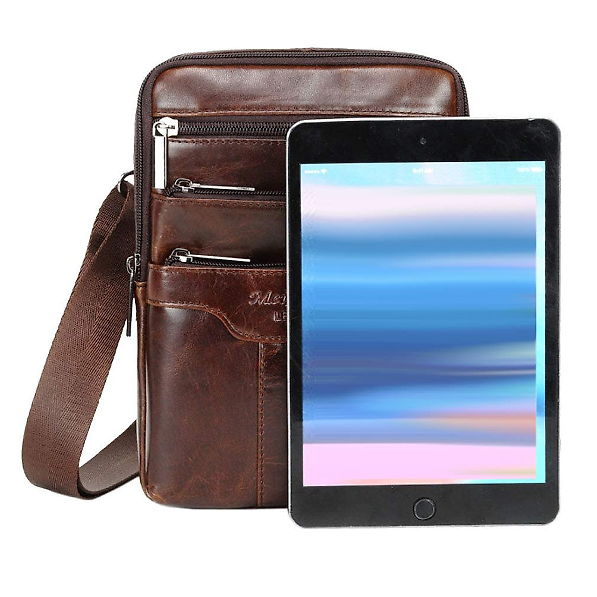 Small Leather Sling Shoulder Bag Messenger Pack for Men Women Travel Business Crossbody Pouch Phone Wallet Satchel Pocket Camping Casual Daypack