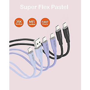 USB C Cable Super Flex Pastel Silicone USB A to Type C Charger Cable for Android Phone, for Samsung Galaxy Note 20 10 9 S20 S10 S9 S8, LG V50 V20 G5 4.26FT USB 2.0 Violet