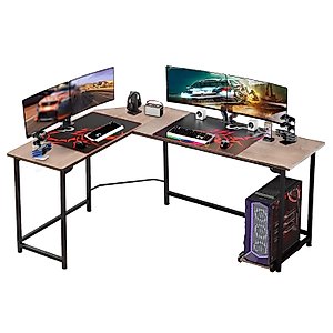 VECELO L-Shaped Corner Computer Desks with CPU Stand Study Writing Table Workstation Gaming Computer Desk for Home Office,Oak