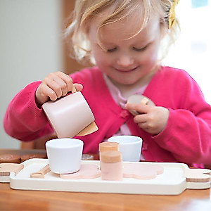 Smartwo Wooden Tea Set for Little Girls, 26 PCS Play Kitchen Accessories for Toddlers Princess Tea Party with Play Food, Pretend Play Tea Set Toy for kids 1 2 3, Improve Imagination and Social Skills