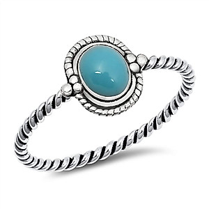 CloseoutWarehouse Simulated Turquoise Oval Beaded Rope Band Ring Sterling Silver Size 5