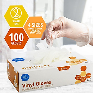 Med PRIDE Vinyl Gloves| Medium Box of 100| 4.3 mil Thick, Powder-Free, Non-Sterile, Heavy Duty Disposable Gloves| Professional Grade for Healthcare, Medical, Food Handling, and More