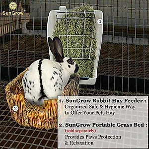 SunGrow Hay Feeder for Rabbits, Hamster, Chinchilla, Indoor Food Dispenser, No Mess Hay Rack Manger for Small Animals, Hanging Alfalfa and Timothy Hay Dispenser, Guinea Pig Cage Accessories, White