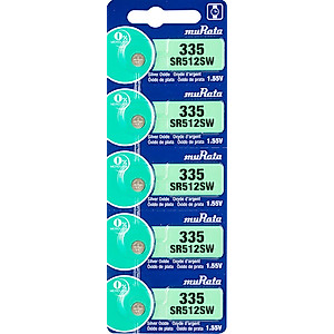 Murata 335 Battery SR512SW 1.55V Silver Oxide Watch Button Cell (5 Batteries)