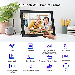 32GB 10.1 inch WiFi Digital Photo Frame 1280 * 800 IPS Touch Screen Share Moments via App from Anywhere, Support Mirco SD Card Extend Storage, Auto-Rotate