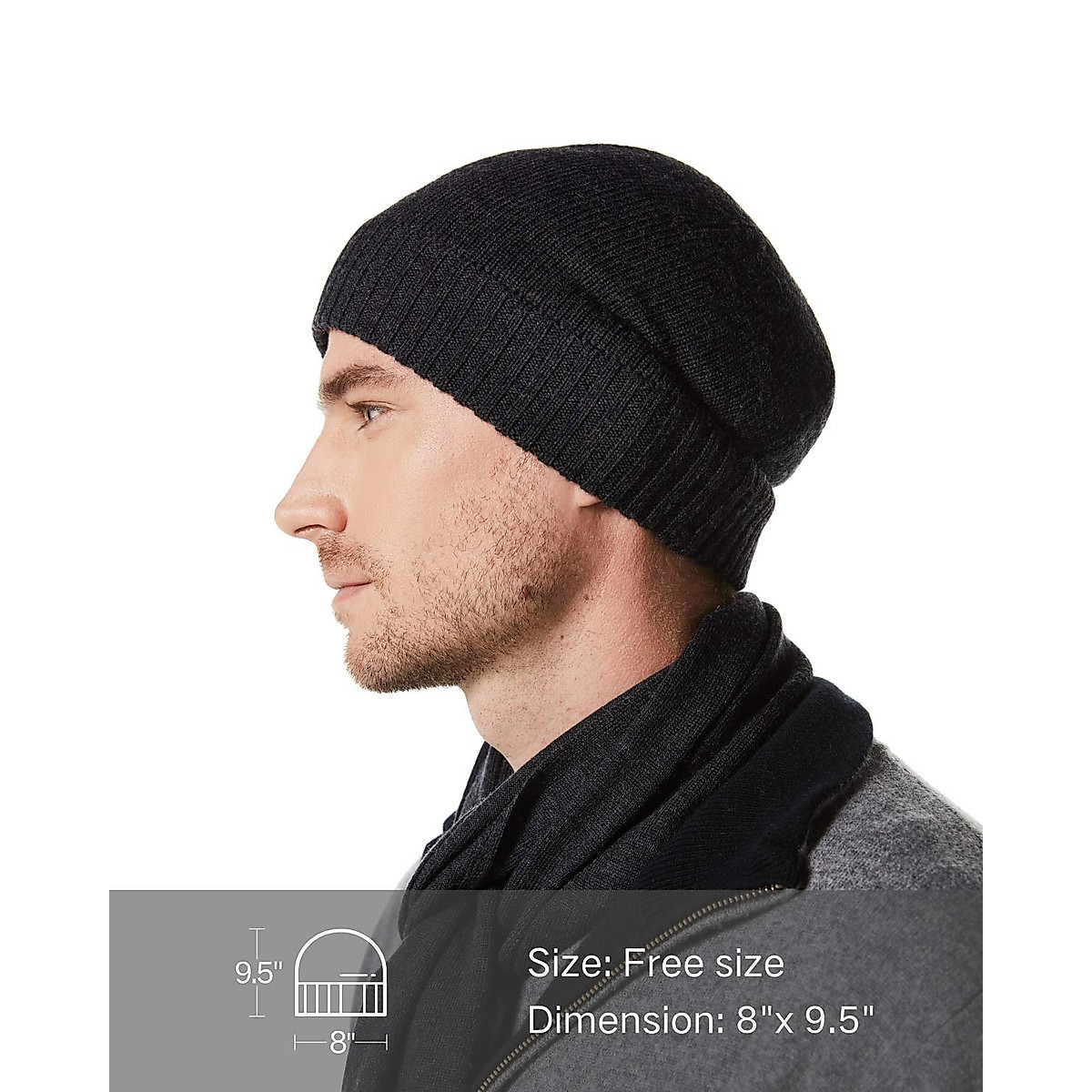 EURKEA Men's 100% Merino Wool Scarf, Beanie Hat Gift Box Set Charcoal