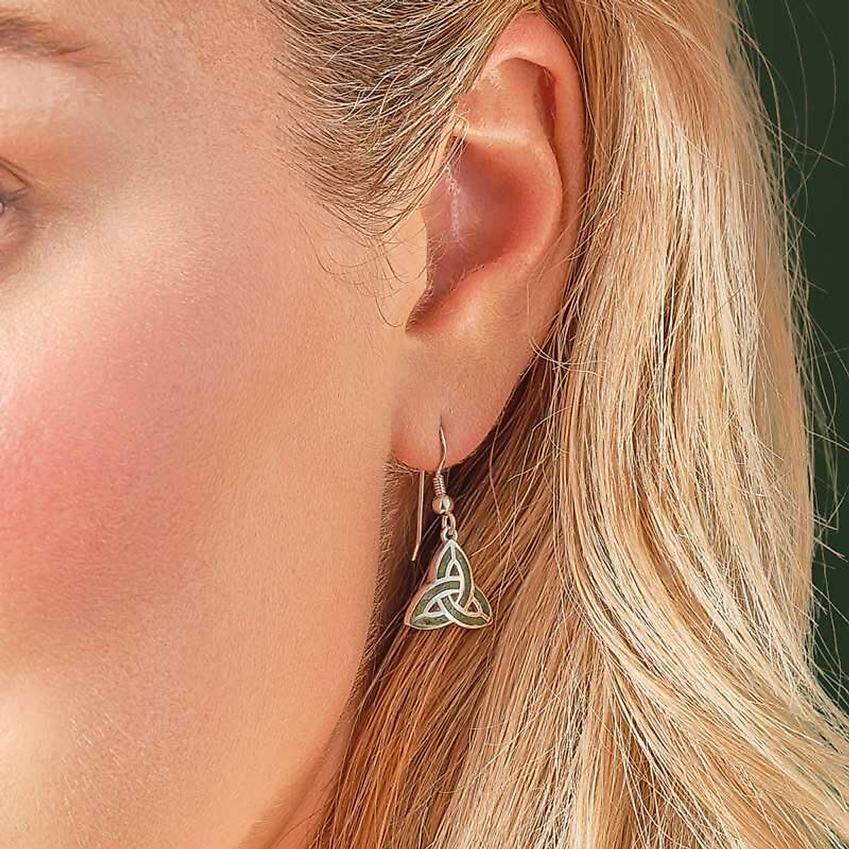 Biddy Murphy, Irish Trinity Knot Earrings for Women, 925 Sterling Silver, Connemara Marble Inlay, Elegant Celtic Jewelry Imported from Ireland's Finest Artisan Jewelers