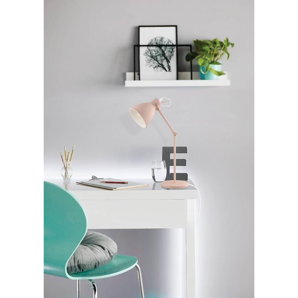 EGLO 204085A Priddy 17 inch Desk Lamp Plug-in Lighting for Living Room, Bedroom, Dorm, and Office, Pastel Light Blue