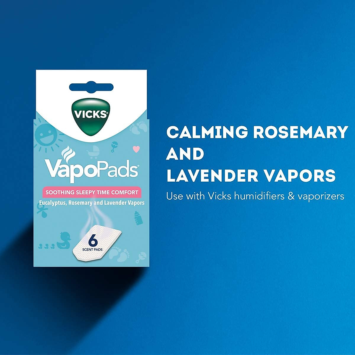 Vicks Sleepytime Waterless Vaporizer Scent Pads Rosemary, Lavender and Eucalyptus Scented Vapor Pad Refills White 6 Count (Pack of 1)