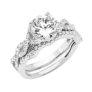Sonia Jewels 14k White Gold Cubic Zirconia CZ Wedding Band and Engagement Bridal Ring Two Piece Set Size 7