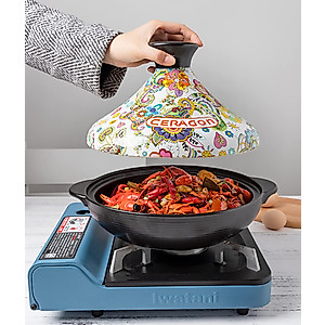 2L Ceramic Tagine Pot Moroccan Tajine Cooking Pot Cookware with Cone-Shaped Closed Lid for Stew Casserole Slow Cooker (Large, Hand Made)