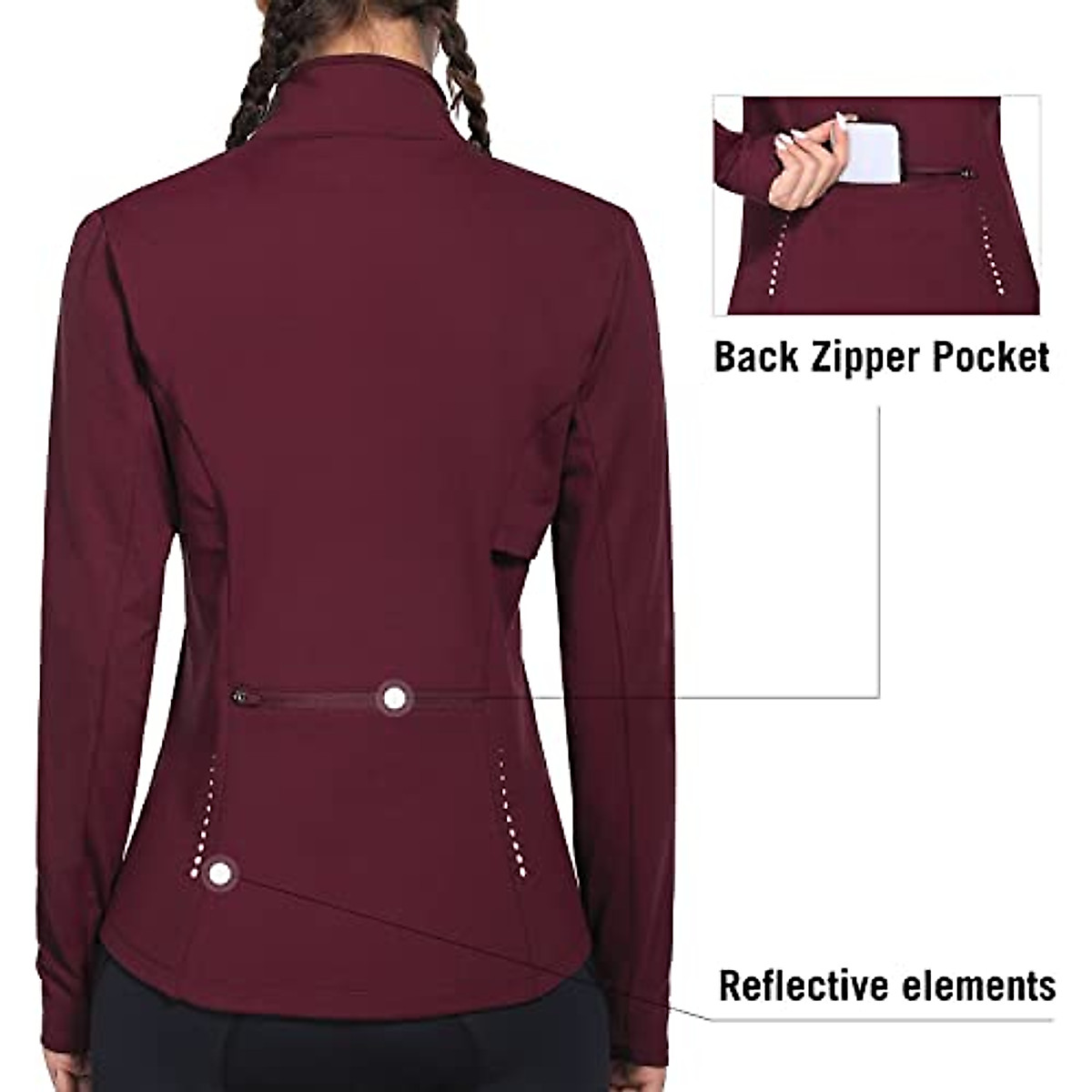 baleaf Women's Fleece Running Jacket Water Resistant Full Zip Winter Cold Weather Gear Thermal Cycling Workout Jackets Wine Red XL